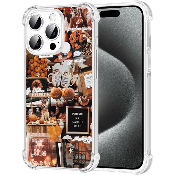 Fall Phone Case for iPhone 15 Pro Cute Clear Autumn Pumpkin Collage ...