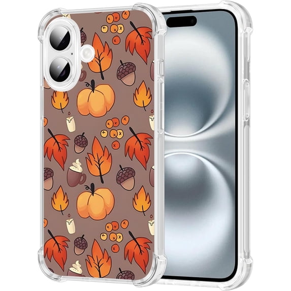 Fall Phone Case for iPhone 16 Plus Cute Clear Autumn Pumpkin Leaves ...