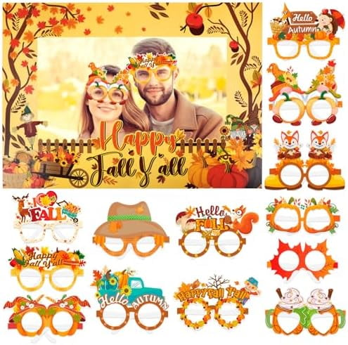 Fall Photo Booth Frame, Happy Fall Paper Photo Frame and 26PCS Fall ...