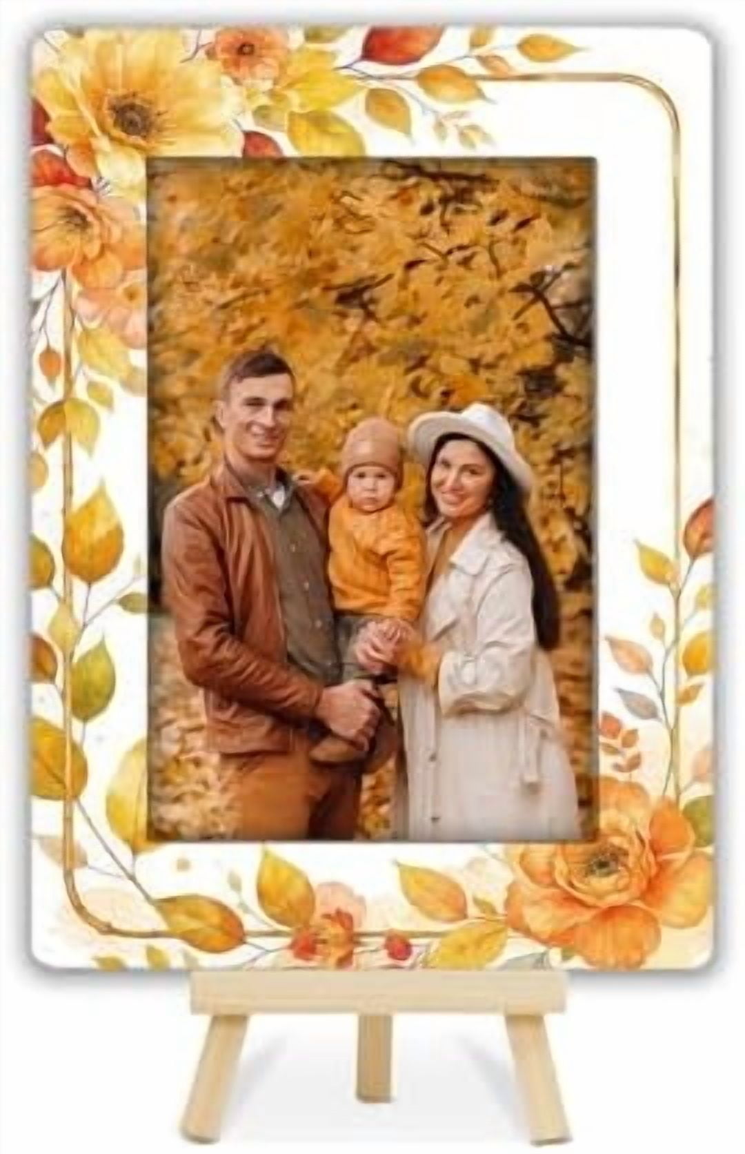 Fall Picture Frame 4x6, Maple Leaves & Orange Flower Design, Rustic ...