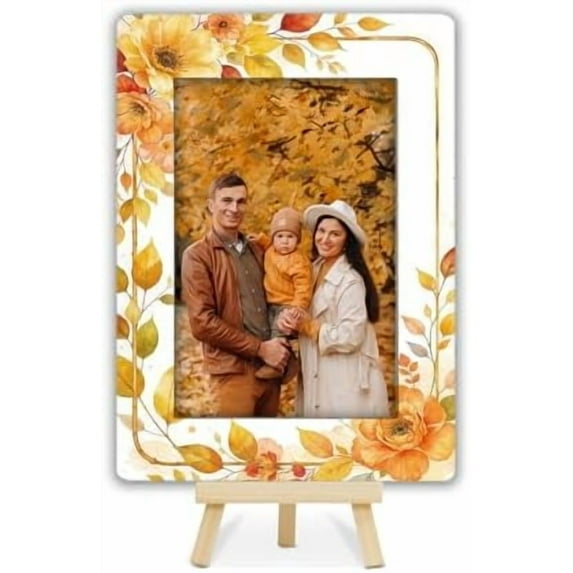 Fall Picture Frame 4x6, Maple Leaves & Orange Flower Design, Rustic ...