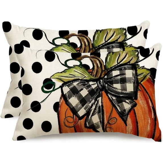 Fall Pillow Covers 12x20 Set of 2,Polka Dot Pumpkin Decorative Pillows ...
