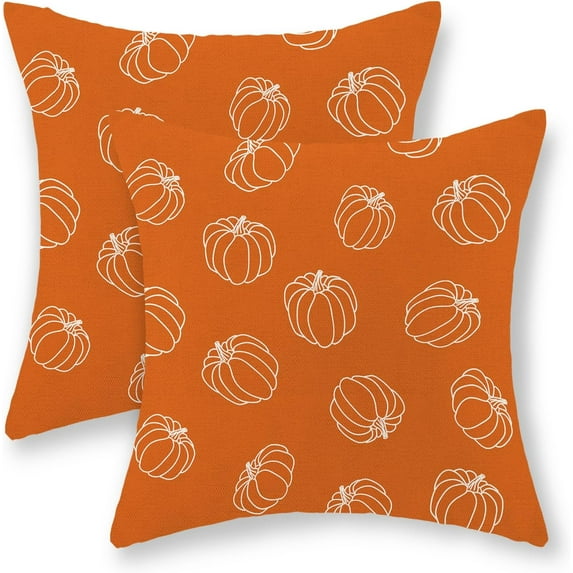 Fall Pillow Covers 16x16 Inch Set of 2,Burnt Orange White Pumpkin Throw ...
