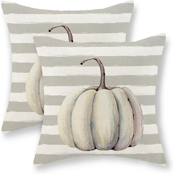 Fall Pillow Covers 16x16 Inch Set of 2,Grey Pumpkin Throw Pillows Case ...
