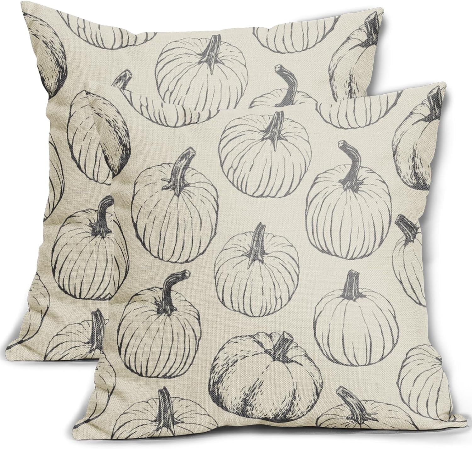 Fall Pillow Covers 16x16 Set of 2 Grey Gray Pumpkin Autumn Themed ...