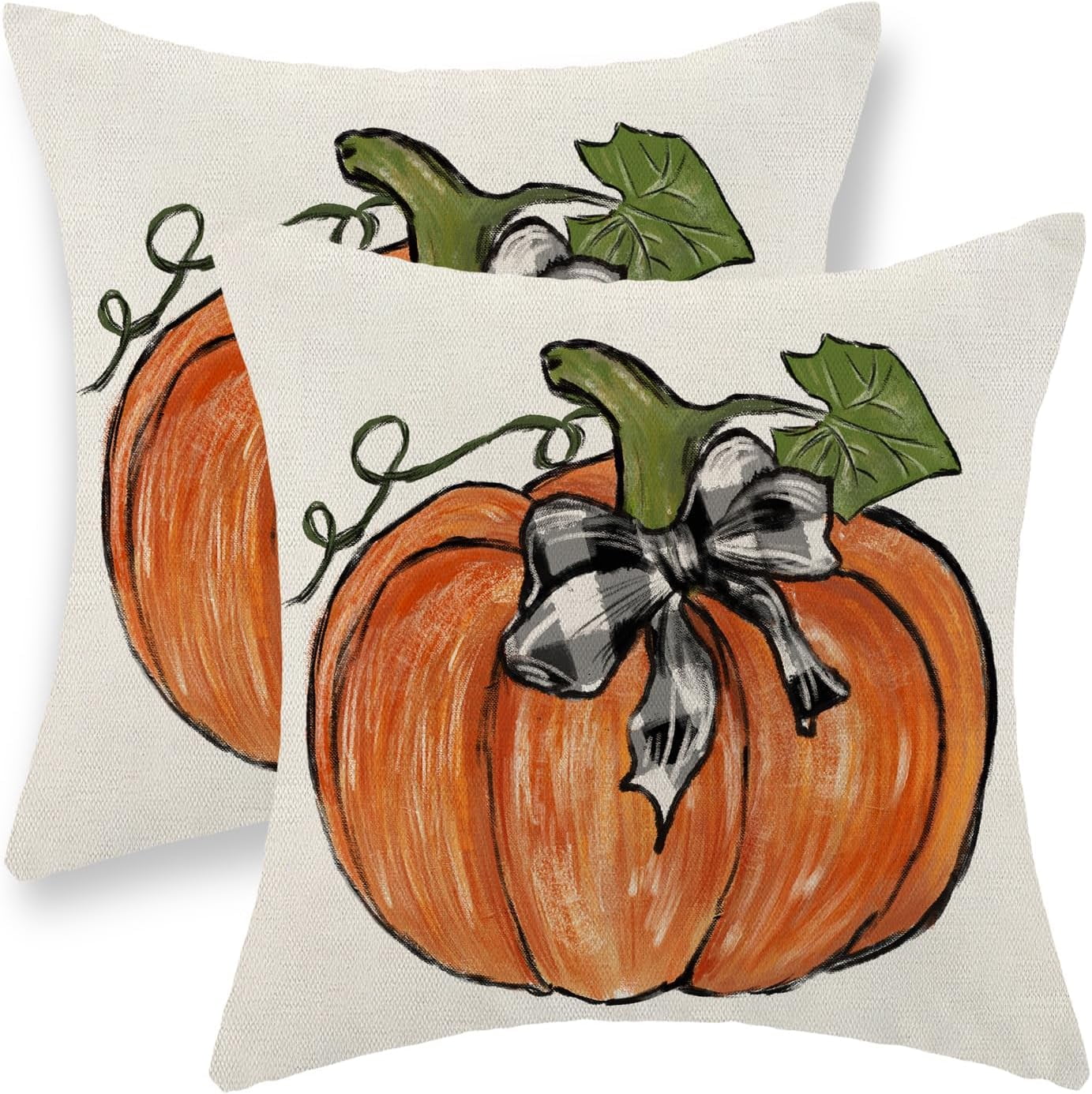 Fall Pillow Covers 16x16 Set of 2 Orange Pumpkin Leaves Fall Decor ...