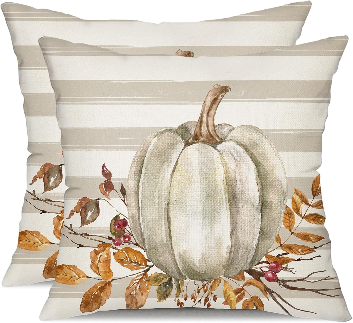 Fall Pillow Covers 16x16 inch Set of 2 White Pumpkin Fallen Leaves ...
