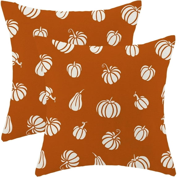 Fall Pillow Covers 18 x 18 Inch, Burnt Orange Cream Pumpkin Print Decor ...