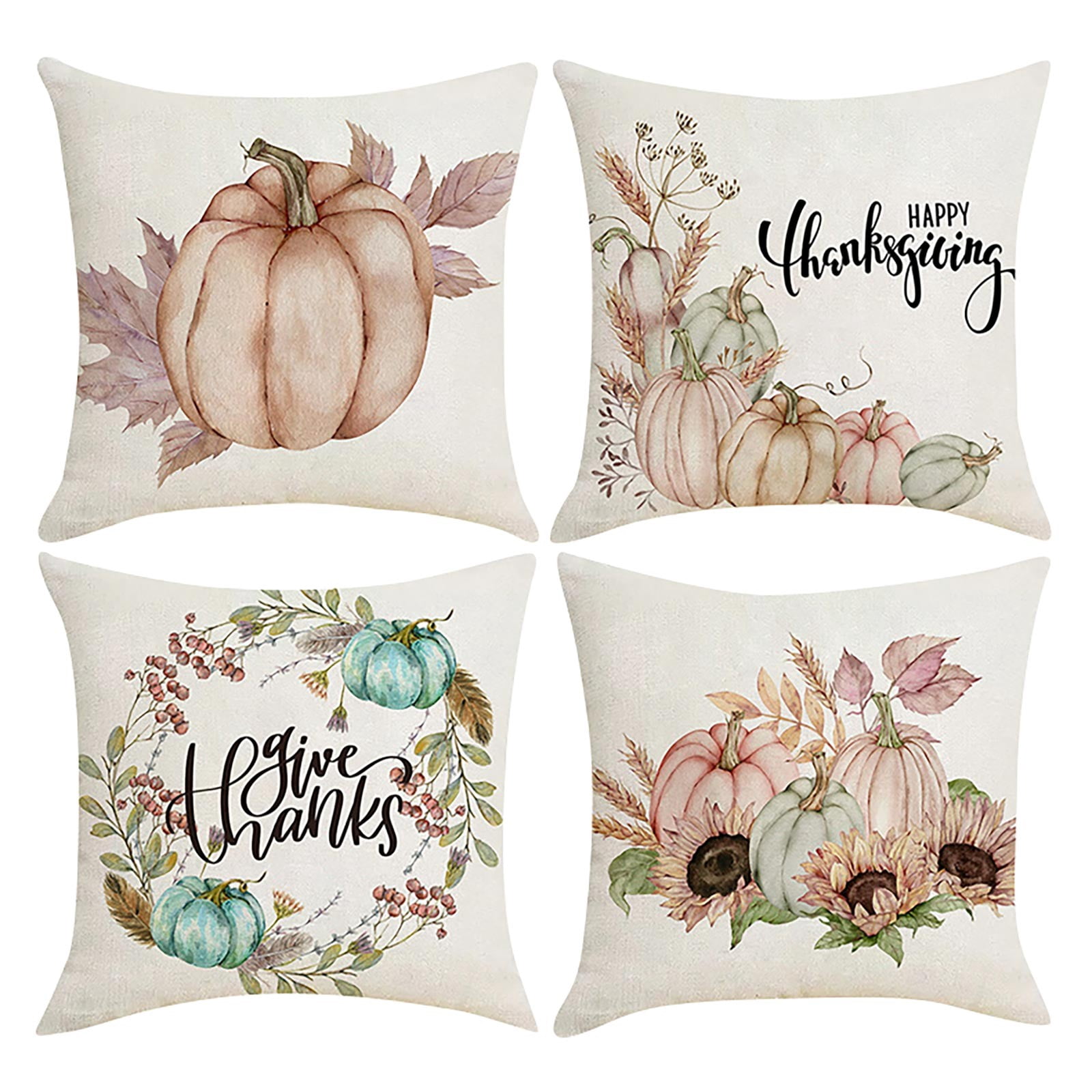 Fall Pillow Covers 18 x 18 Inch Set of 4, Hello Pumpkin Happy Harvest ...