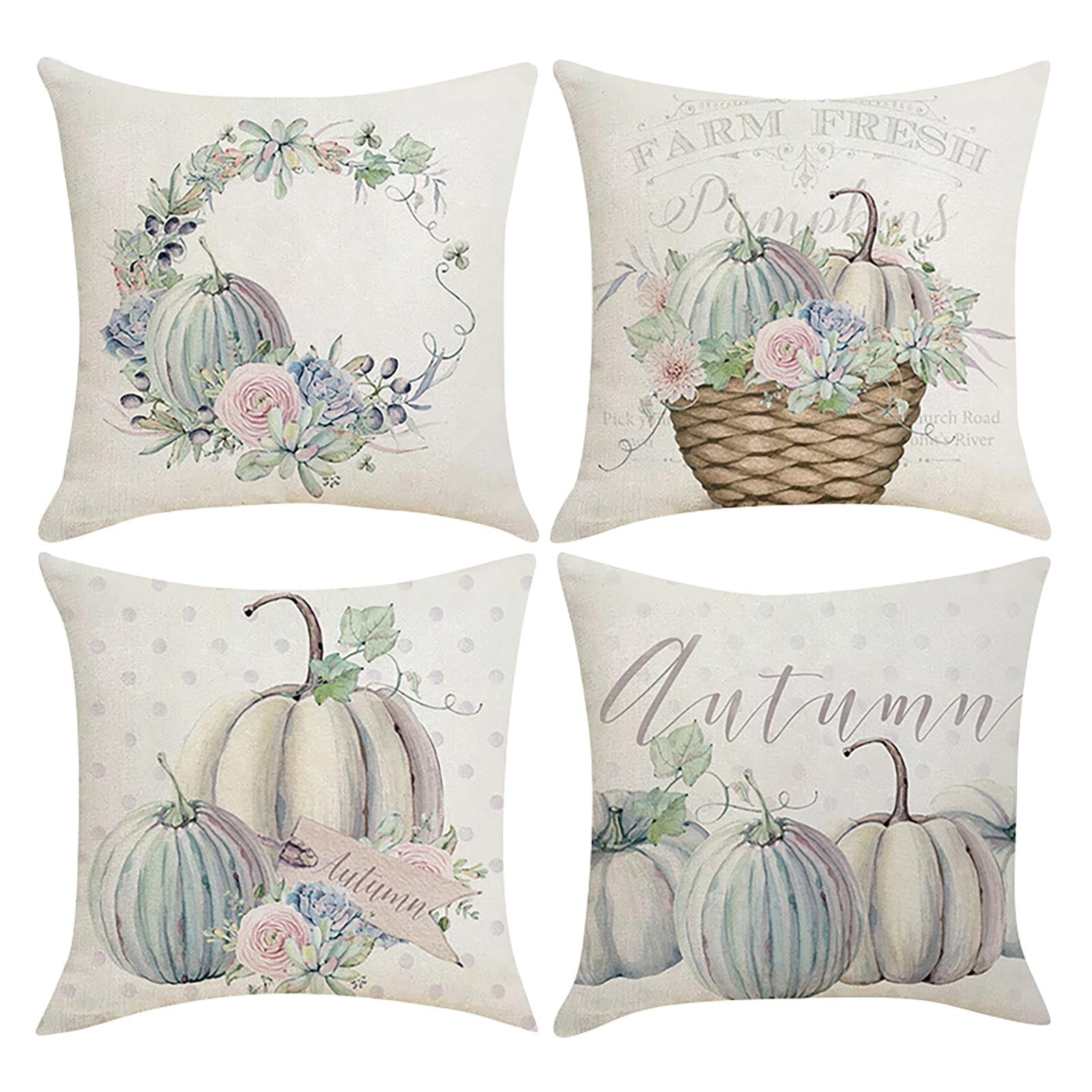 Fall Pillow Covers 18 x 18 Inch Set of 4, Striped Buffalo Plaid Polka ...