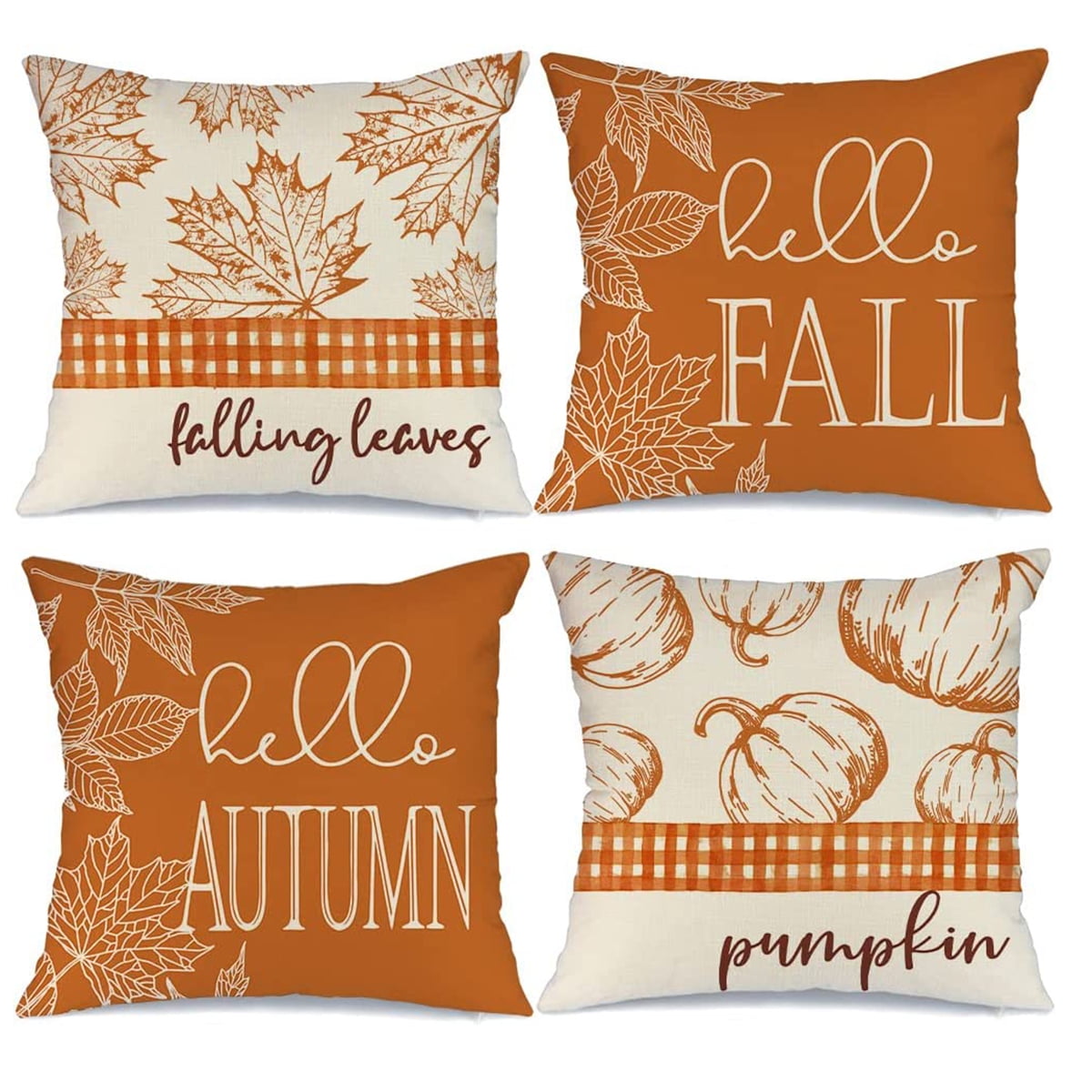 Husfou Fall Decorative Pillow Covers 18x18, Set of 4, Buffalo Plaid ...