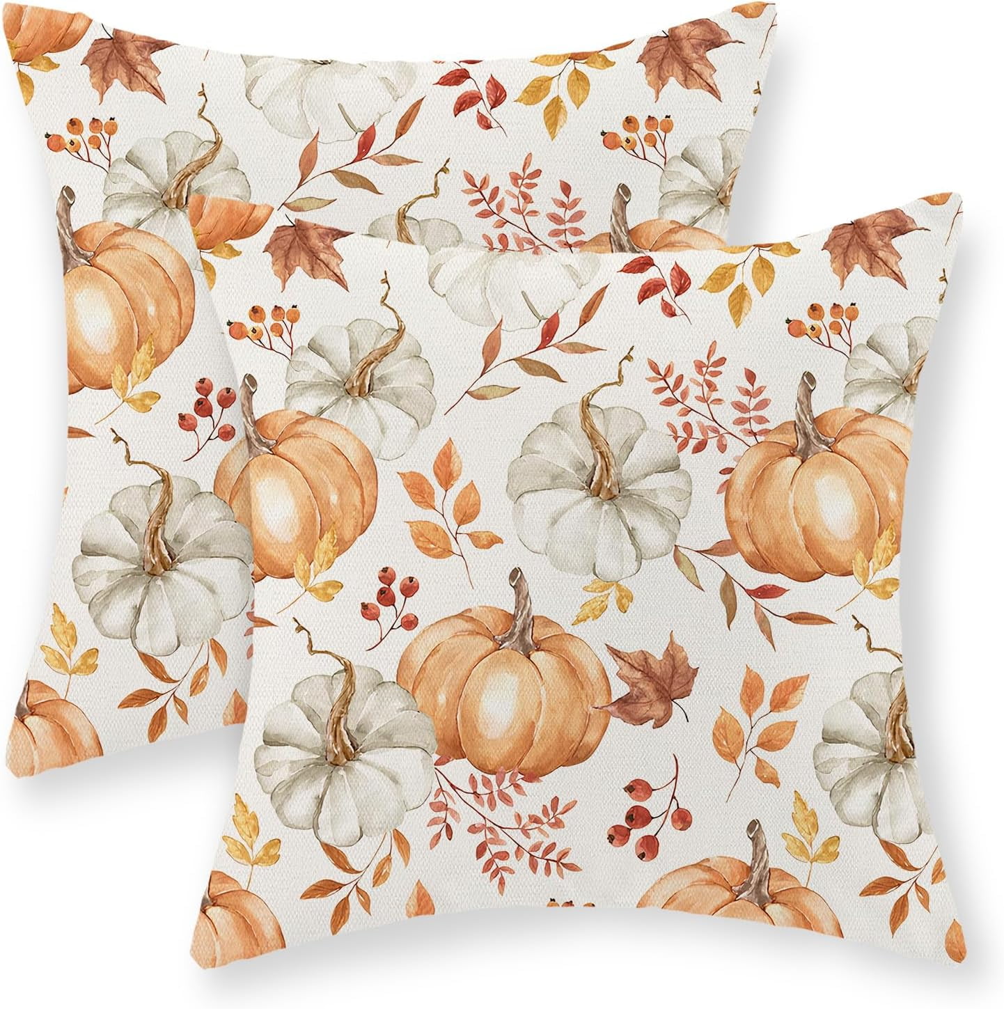 Fall Pillow Covers 18x18 Inch 2 Pcs Burnt Orange Grey Pumpkin Maple ...