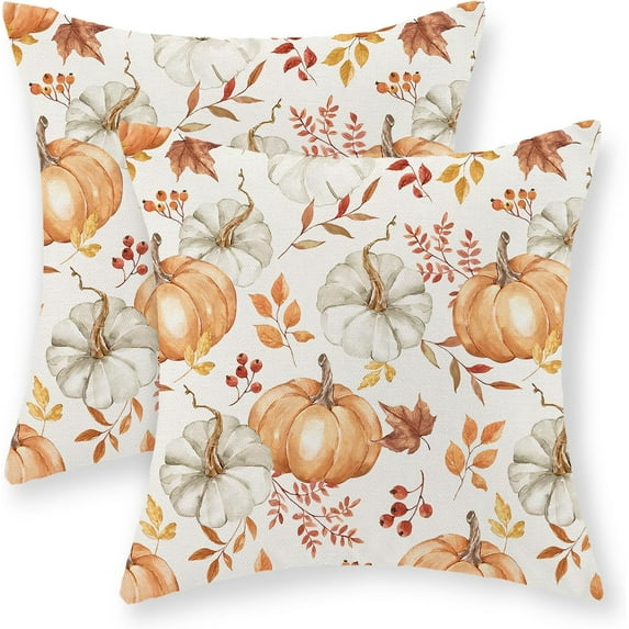 Fall Pillow Covers 18x18 Inch 2 Pcs Burnt Orange Grey Pumpkin Maple ...