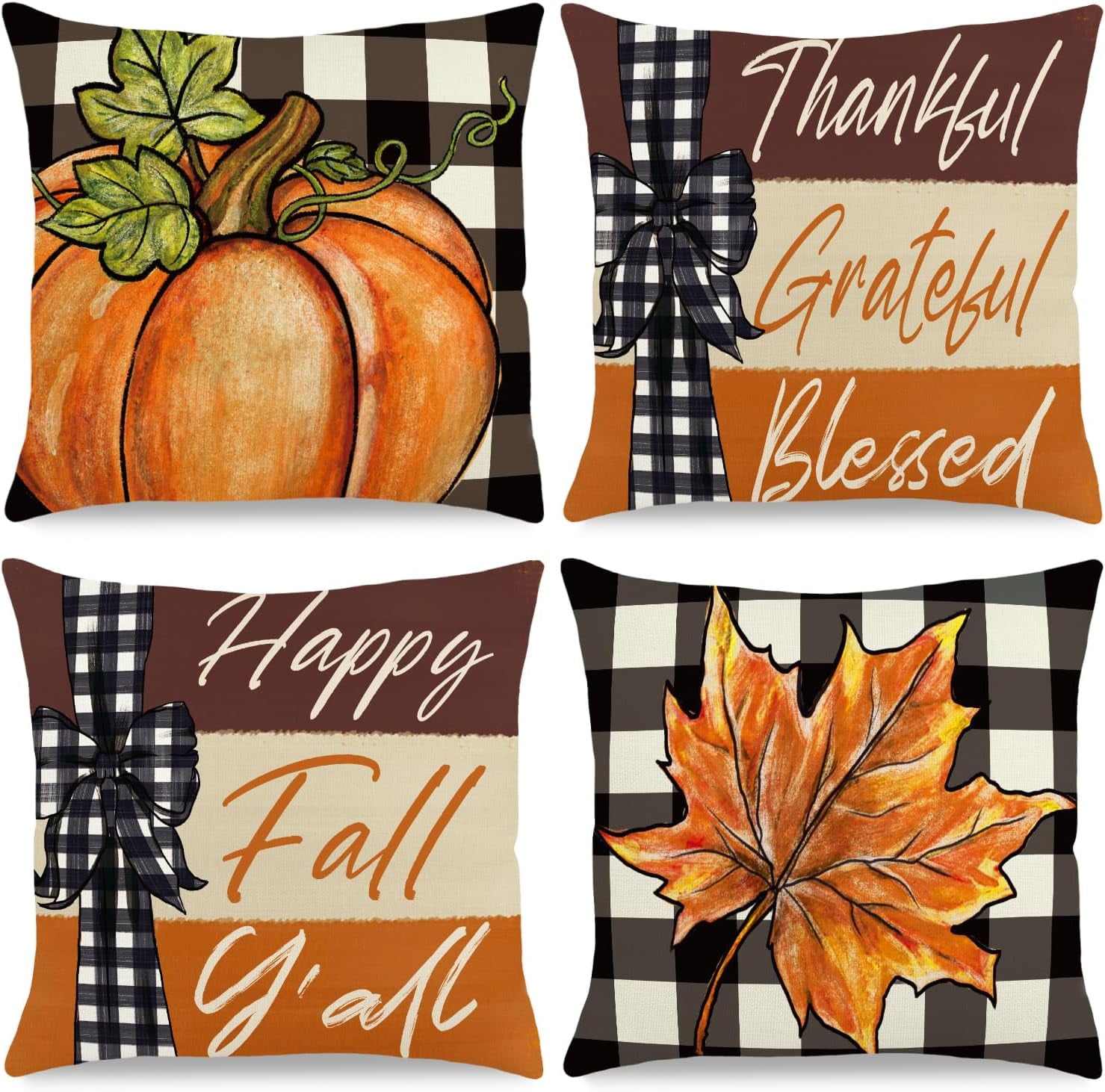Fall Pillow Covers 18x18 Inch Autumn Pumpkin Maple Leaf Throw ...