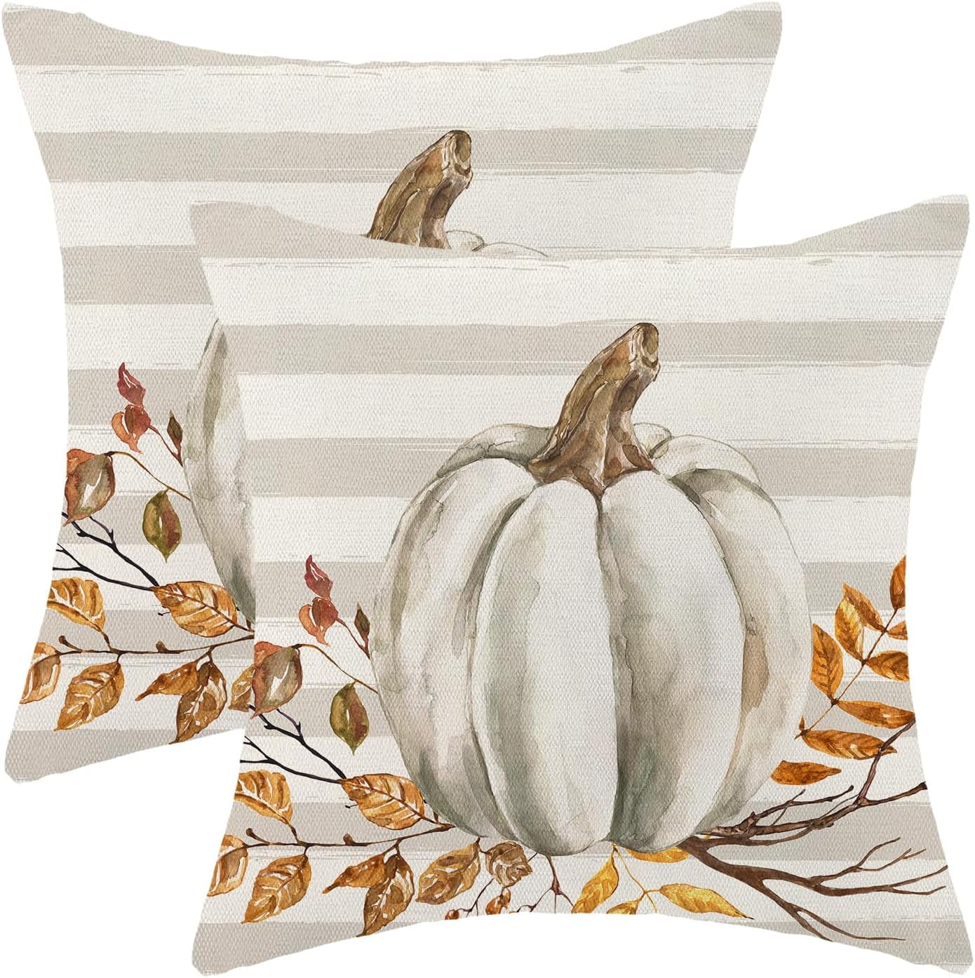 Fall Pillow Covers 18x18 Inch Set of 2 Watercolor Pumpkin Throw Pillows ...