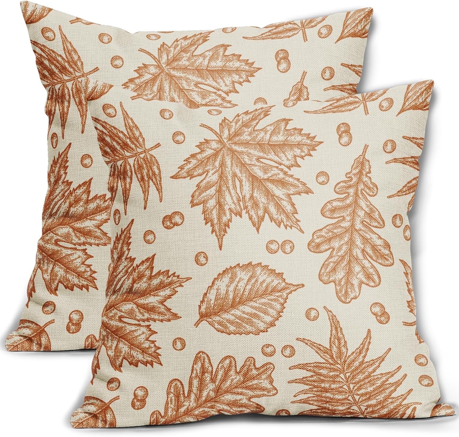 Fall Pillow Covers 18x18 Set of 2 Burnt Orange Maple Leaf Autumn Themed ...