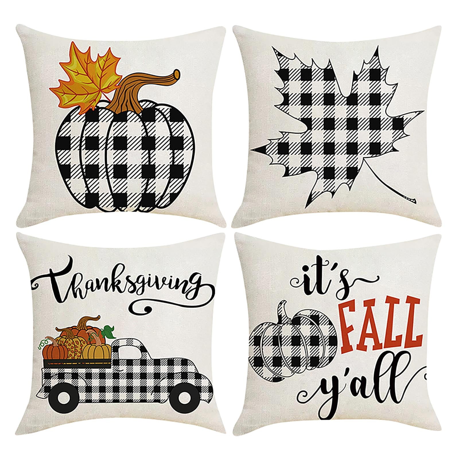 Fall Pillow Covers 18x18 Set of 4 Buffalo Plaid Eucalyptus Leaves Polka ...