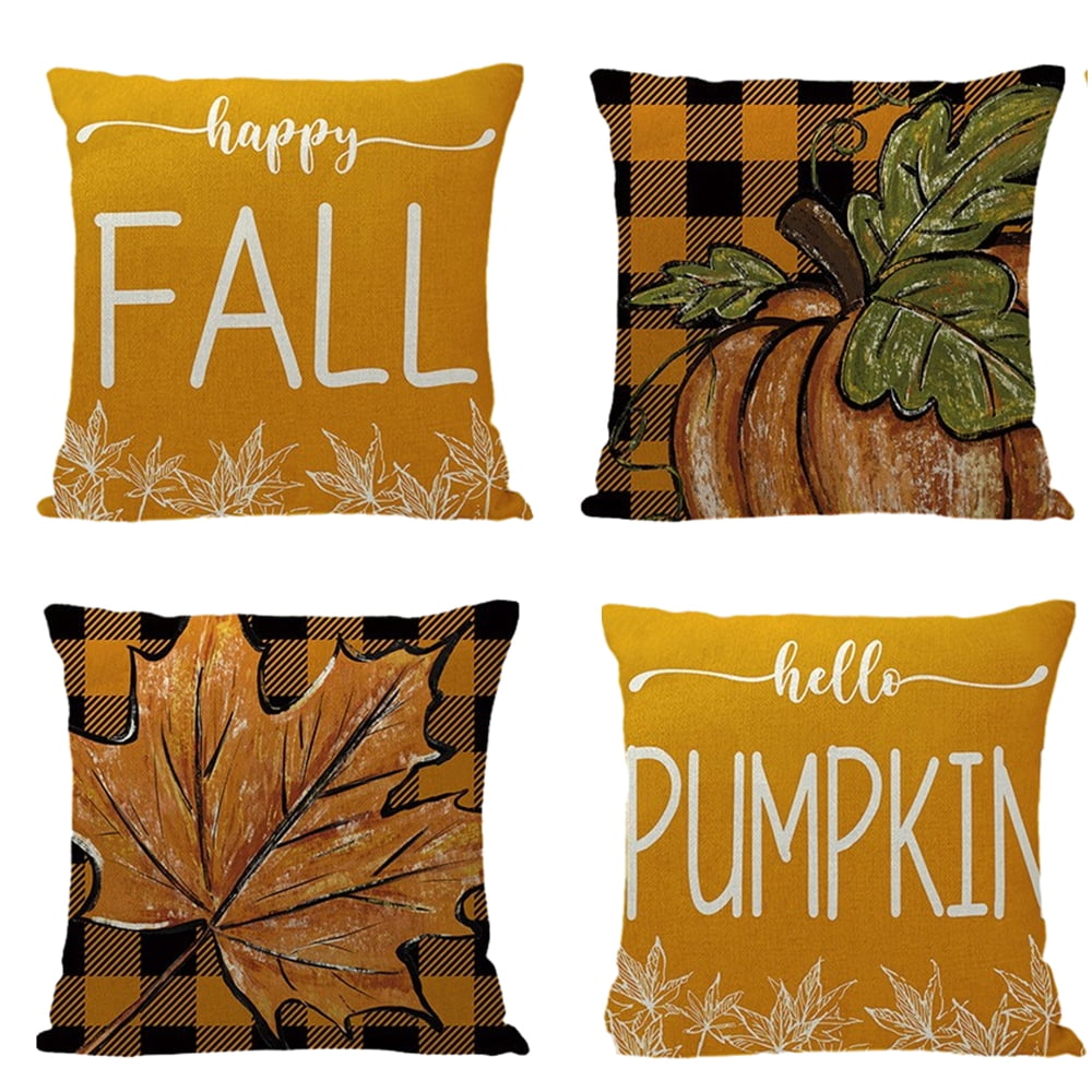 Fall Pillow Covers 18x18 Set of 4,Buffalo Plaid Pumpkin Maple Leaf ...