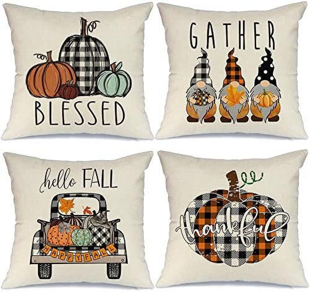 Fall Pillow Covers 18x18 Set of 4 for Fall Decor Farmhouse Thanksgiving ...