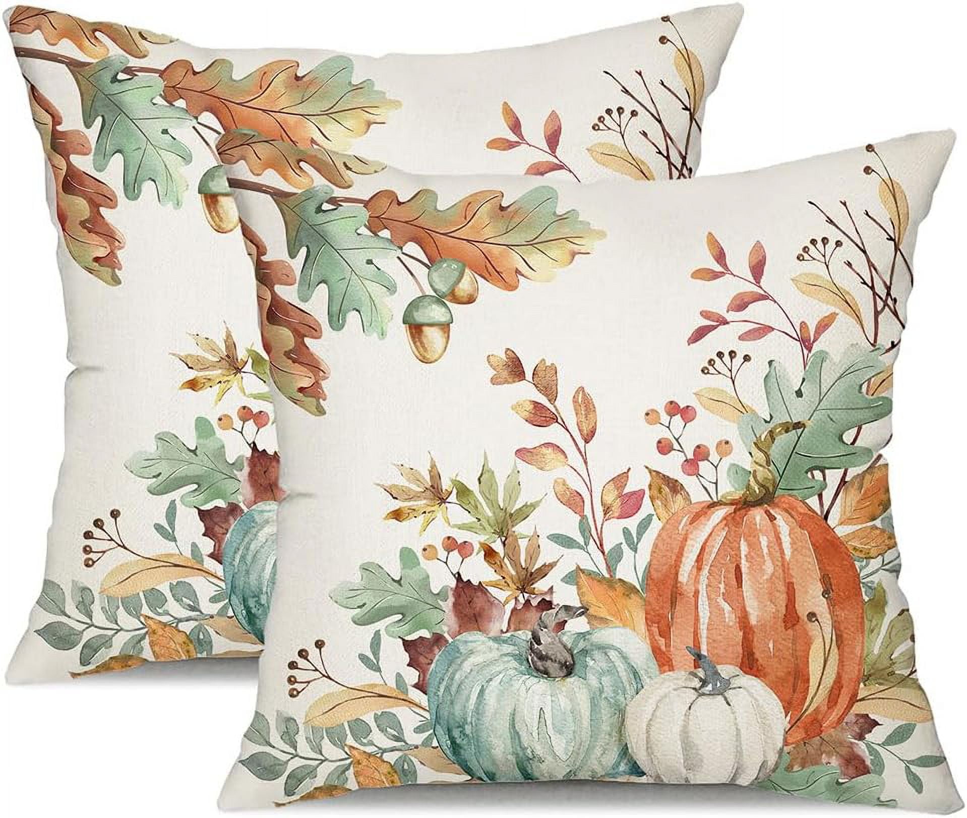 Fall Pillow Covers 18x18 inch Set of 2 Orange and Green Watercolor ...