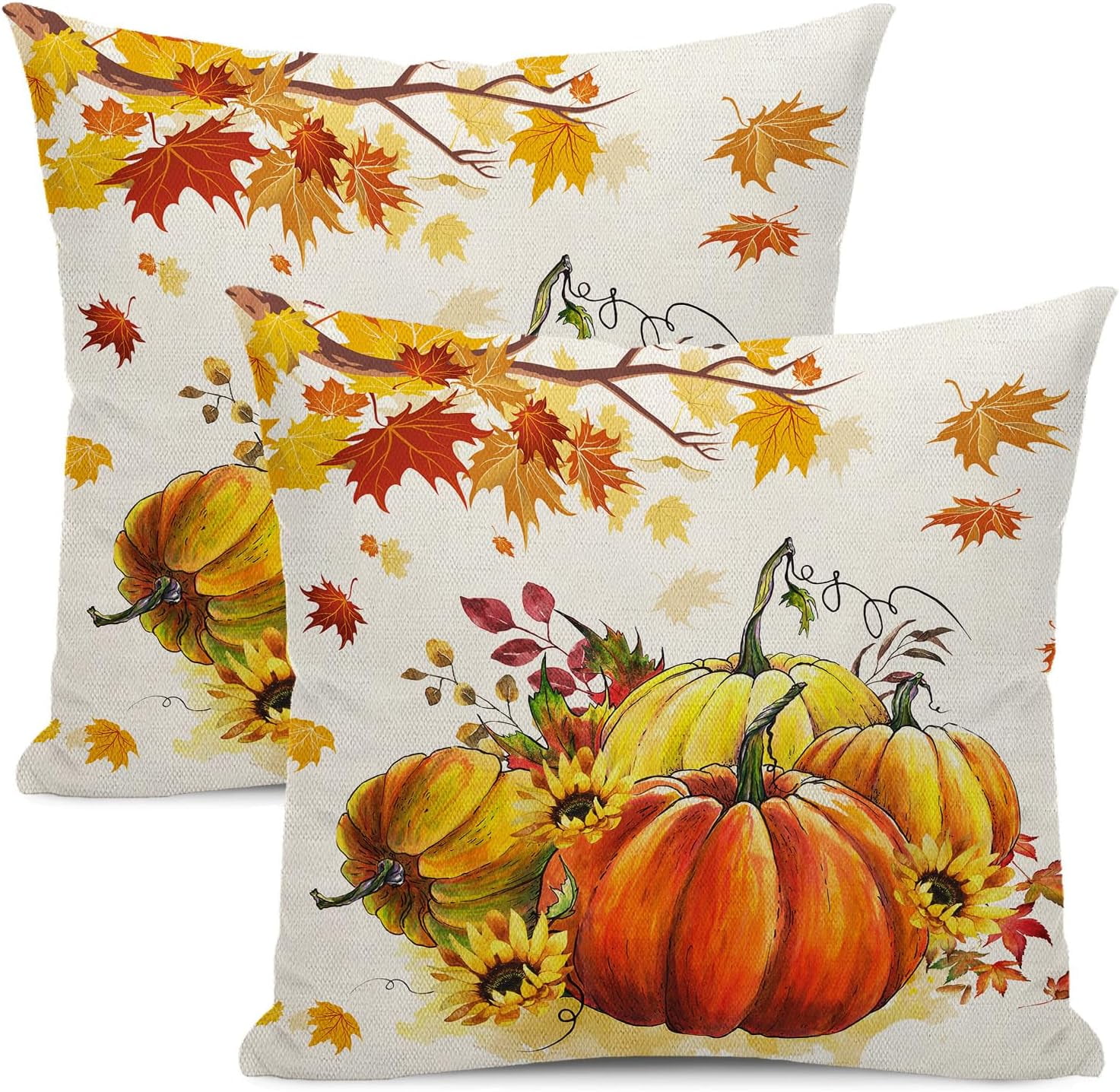 Fall Pillow Covers 18x18 inch Set of 2, Pumpkin Maple Leaf Decorations ...