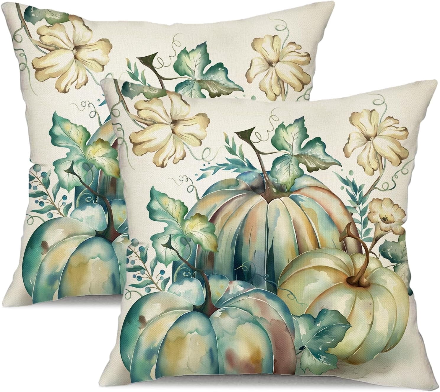 Fall Pillow Covers 18x18 inch Set of 2 Watercolor Pumpkin Maple Leaf ...