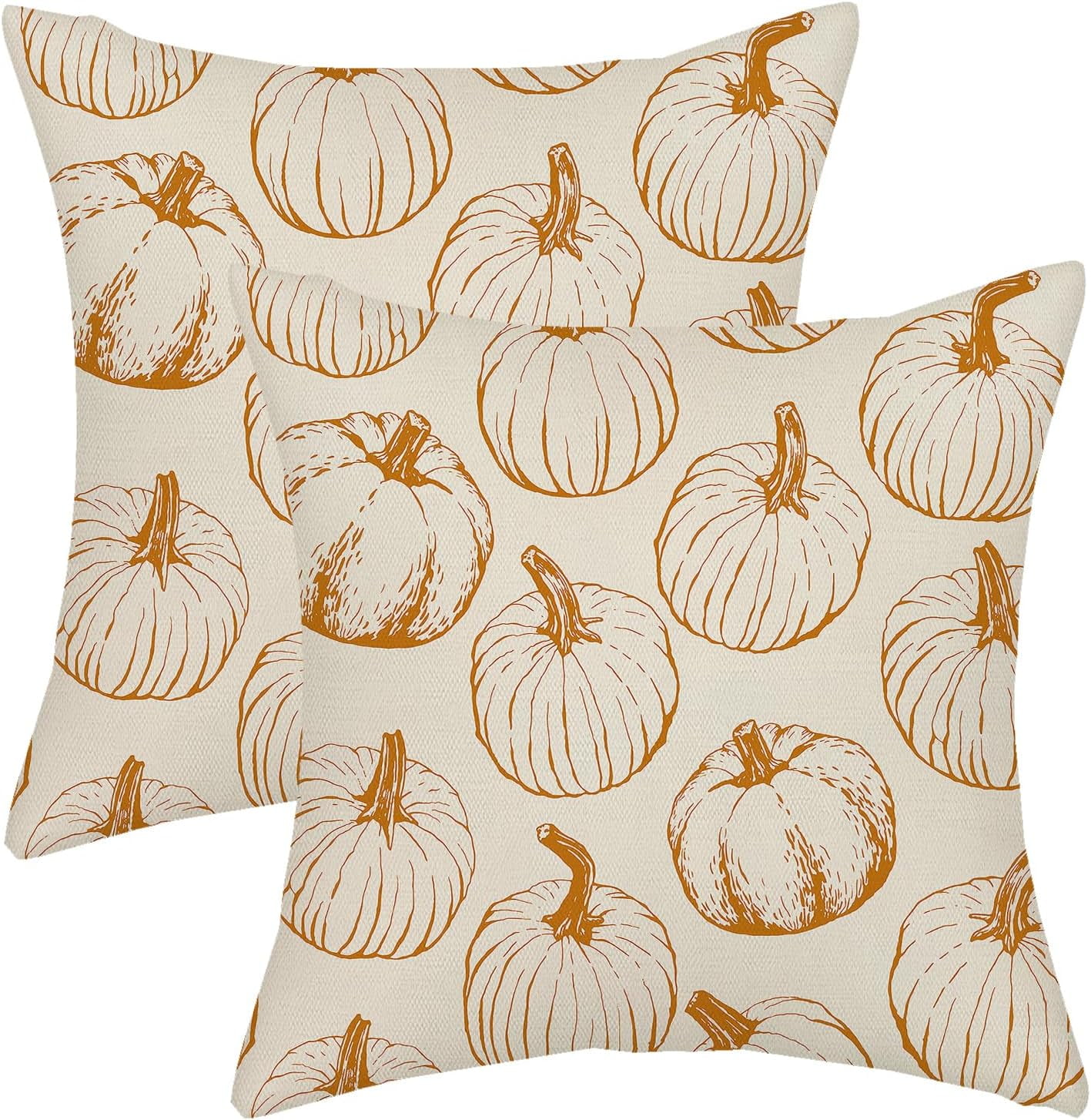 Fall Pillow Covers 20x20 Autumn Burnt Orange Pumpkins Print Decor Throw Pillows Case for Couch ...
