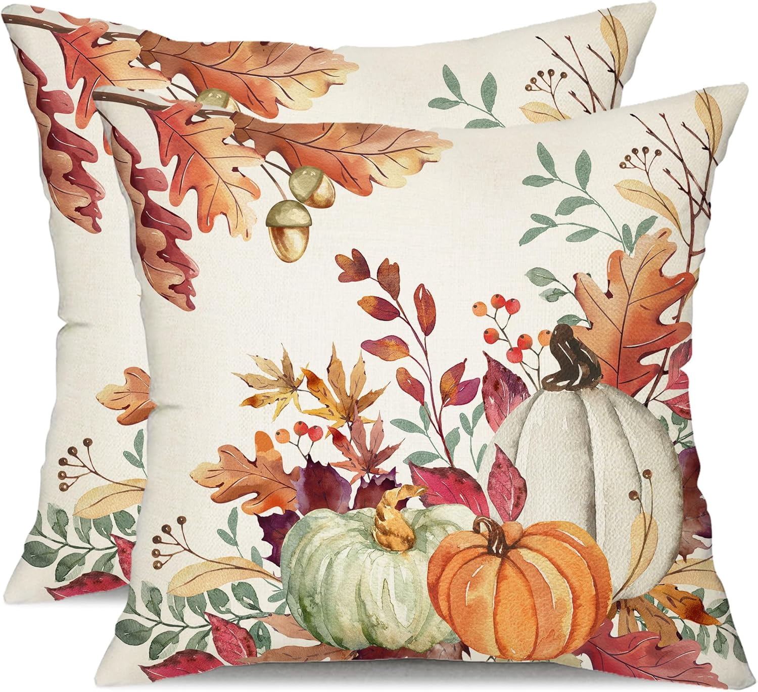 Fall Pillow Covers 20x20 inch Set of 2 Orange White Pumpkin Fallen ...