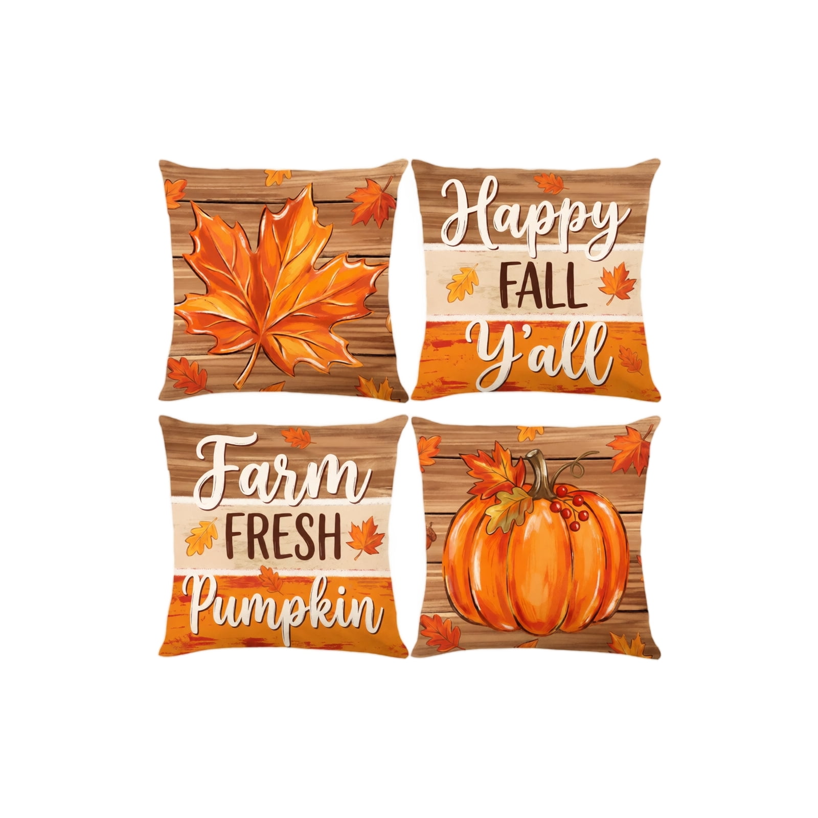 Fall Pillow Covers 4 Pack with Pumpkin Designs - Cozy Autumn Decor for ...