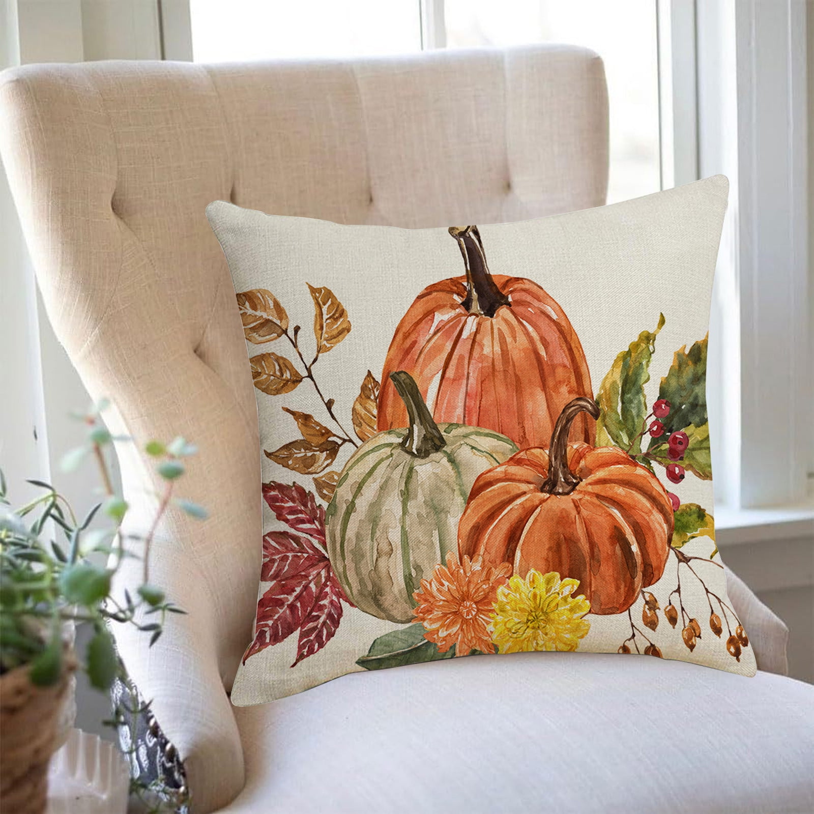 Fall Pillow Covers Burnt Orange Pumpkin Themed Thanksgiving Print ...