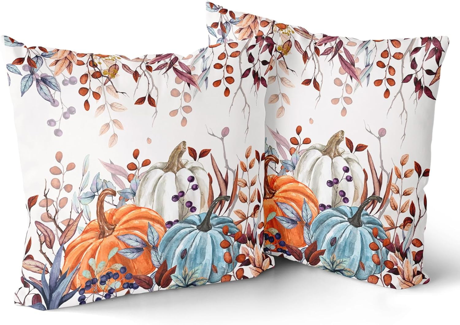 Fall Pillow Covers Set of 2 16x16 Inch Orange Blue White Pumpkins ...