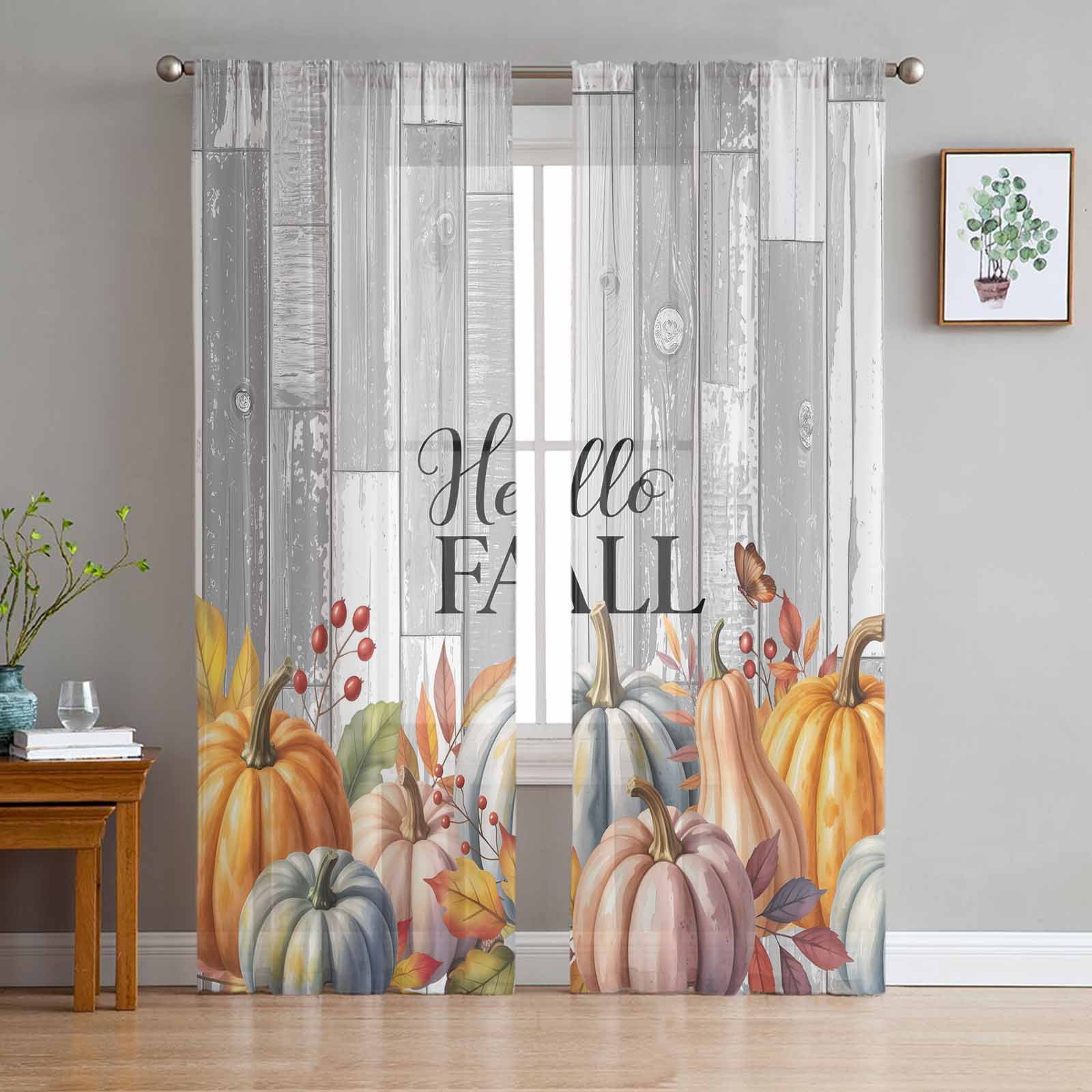 Fall Pink Pumpkin Sheer Curtains 72 Inches Long 2 Panels Set, Window ...