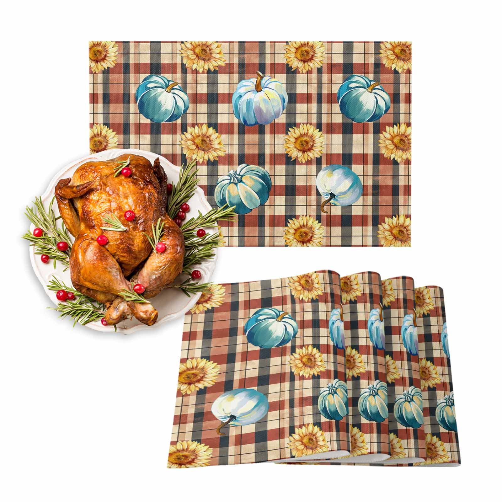Fall Placemat Blue Pumpkin Thanksgiving Placemats for Dining Table ...