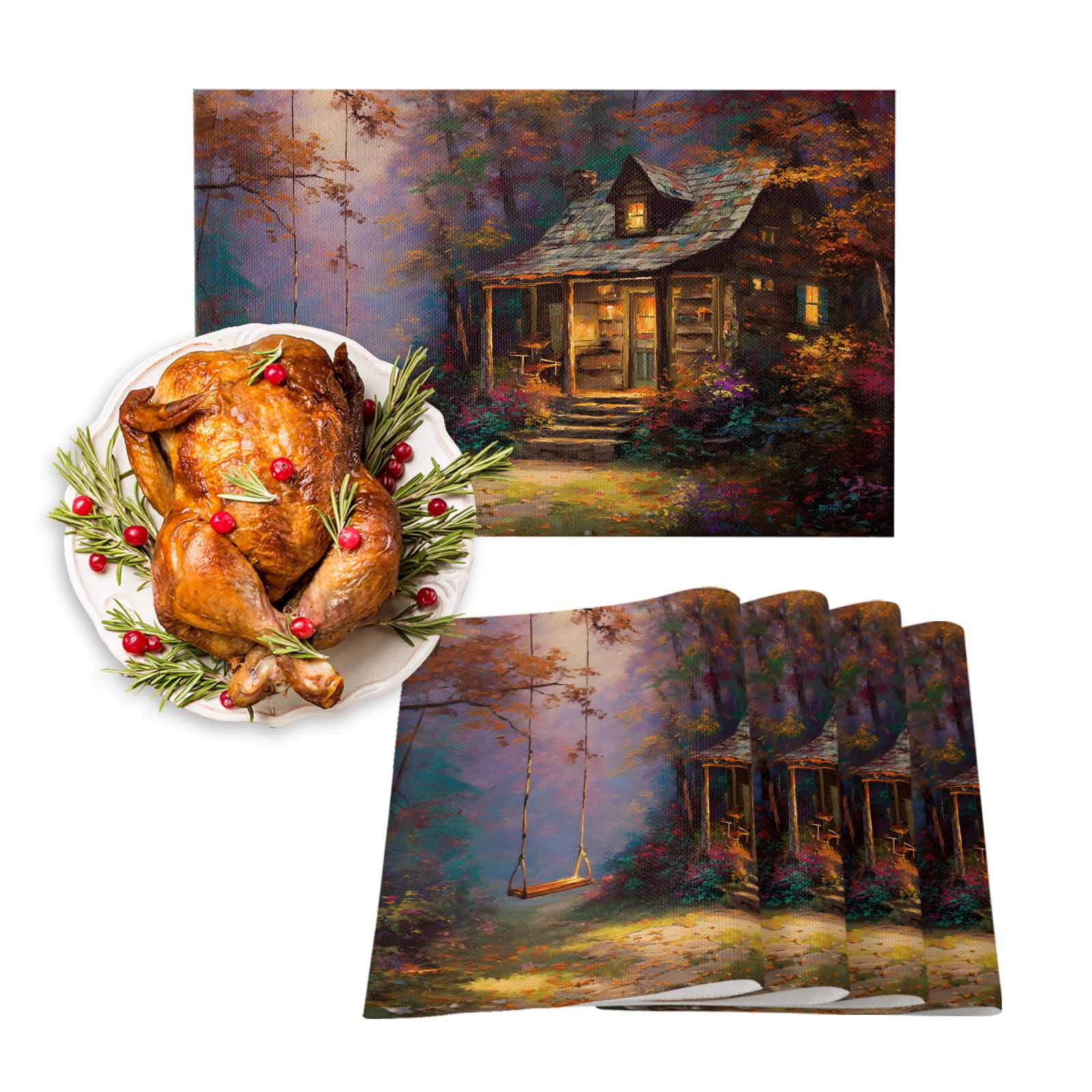 Fall Placemat Forest Cabin Thanksgiving Placemats for Dining Table ...