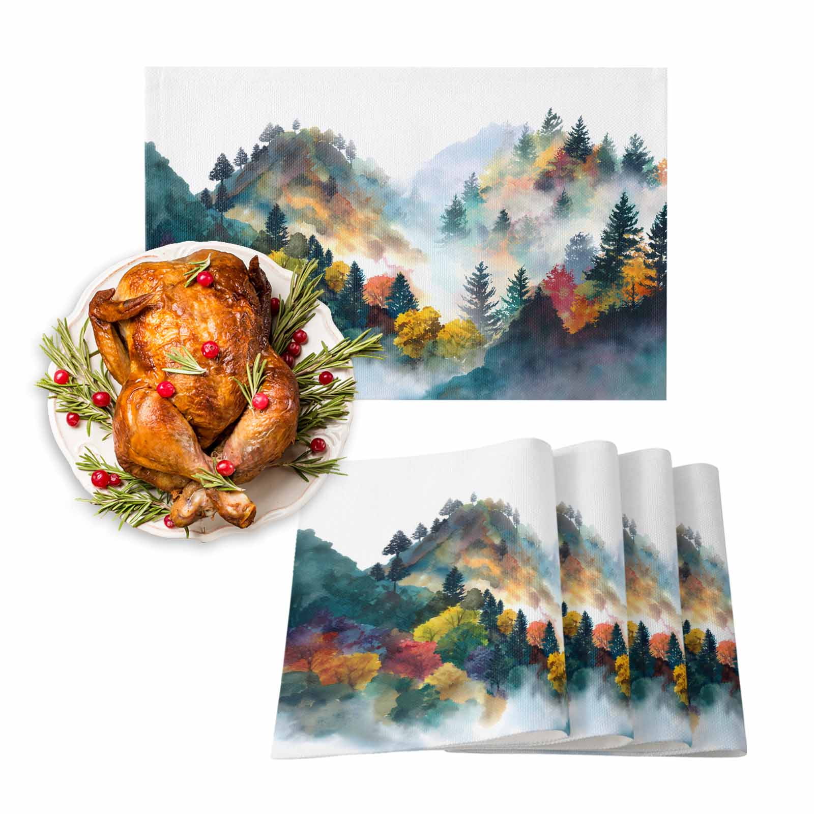 Fall Placemat Forest Fog Thanksgiving Placemats for Dining Table ...