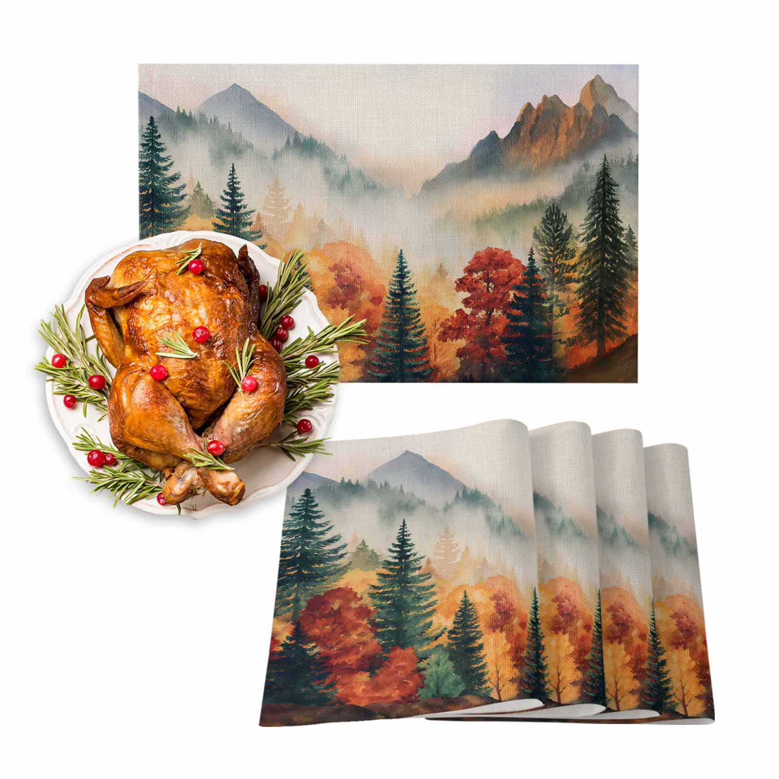 Fall Placemat Forest Tree Thanksgiving Placemats for Dining Table ...