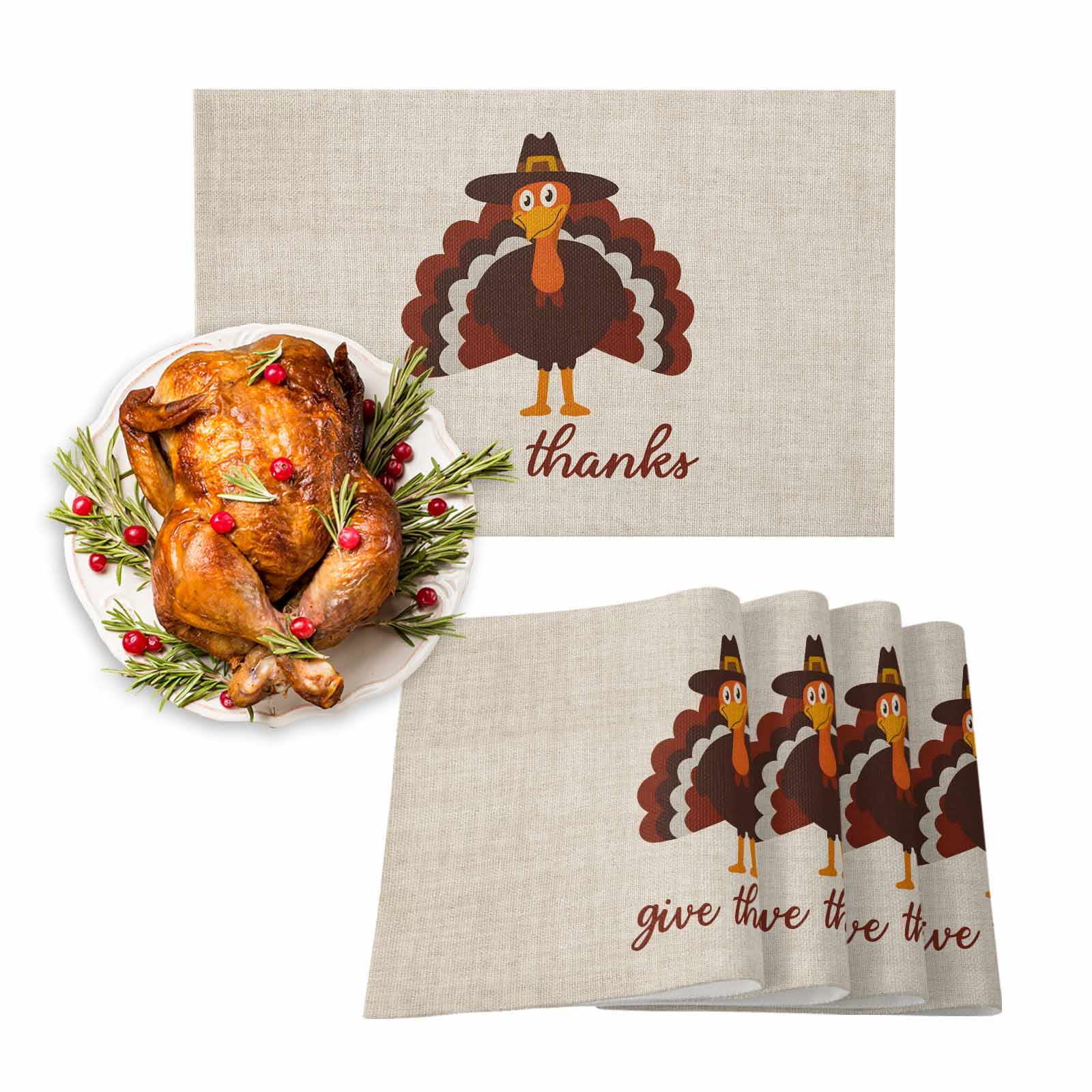 Fall Placemat Funny Turkey Thanksgiving Placemats for Dining Table ...