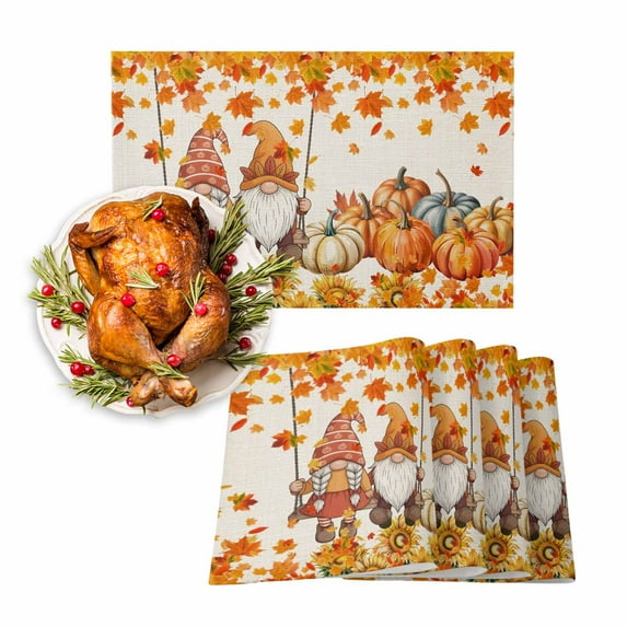 Fall Placemat Gnome Pumpkin Sunflower Thanksgiving Placemats for Dining ...