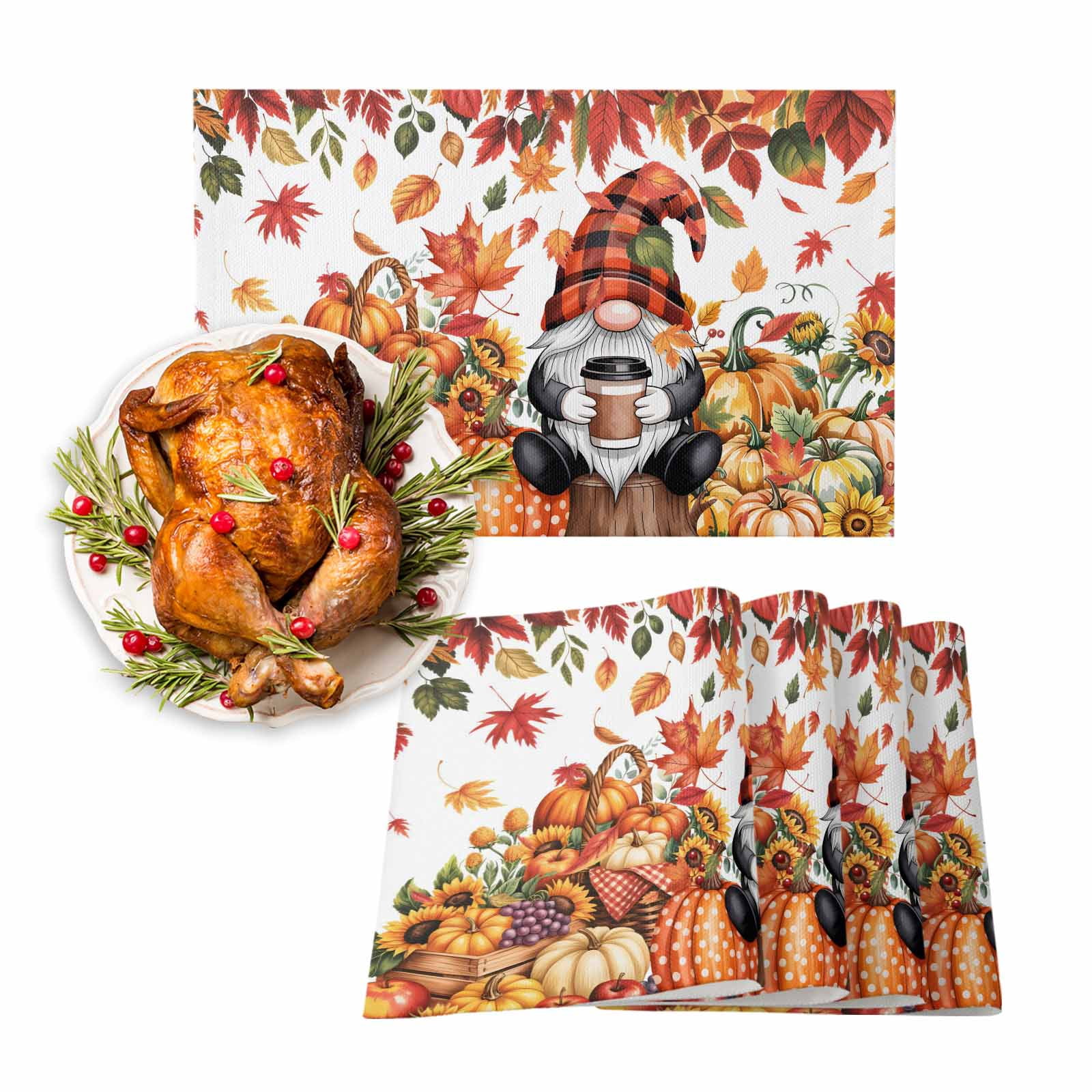 Fall Placemat Gnome Pumpkin Thanksgiving Placemats for Dining Table ...