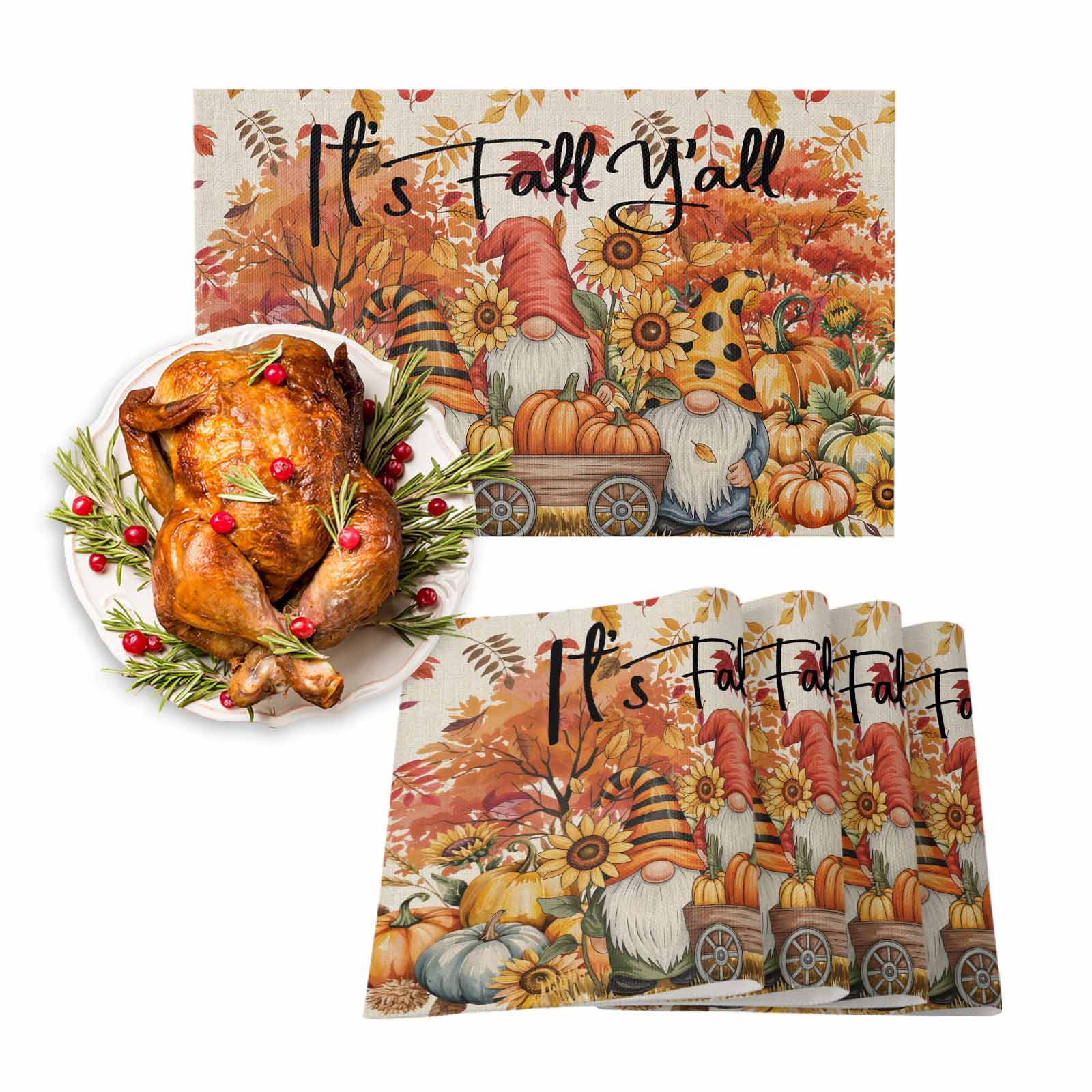 Fall Placemat Gnome Pumpkin Thanksgiving Placemats for Dining Table ...