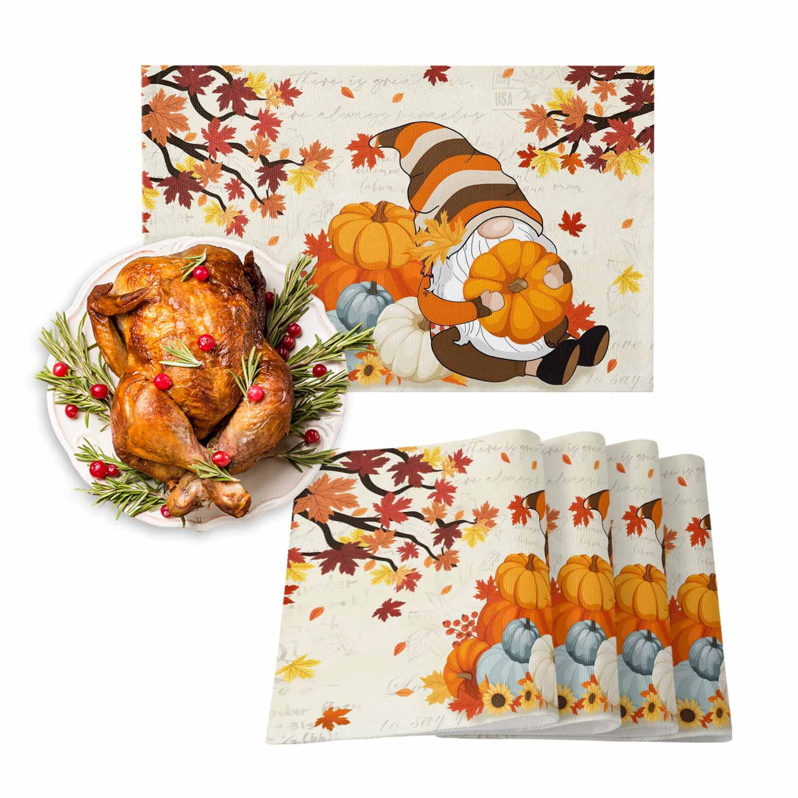 Fall Placemat Gnome Pumpkins Thanksgiving Placemats for Dining Table ...