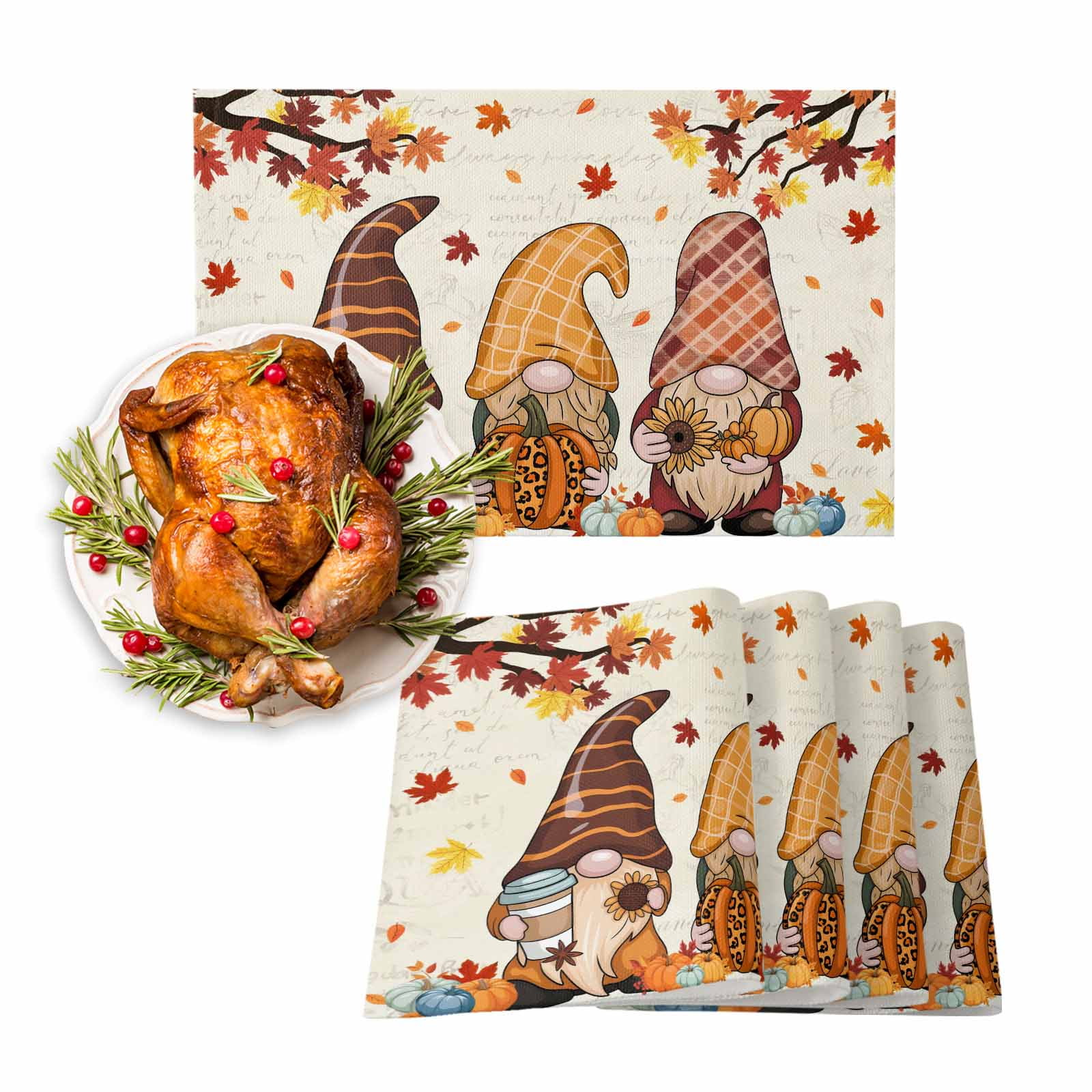 Fall Placemat Gnome Pumpkins Thanksgiving Placemats for Dining Table ...