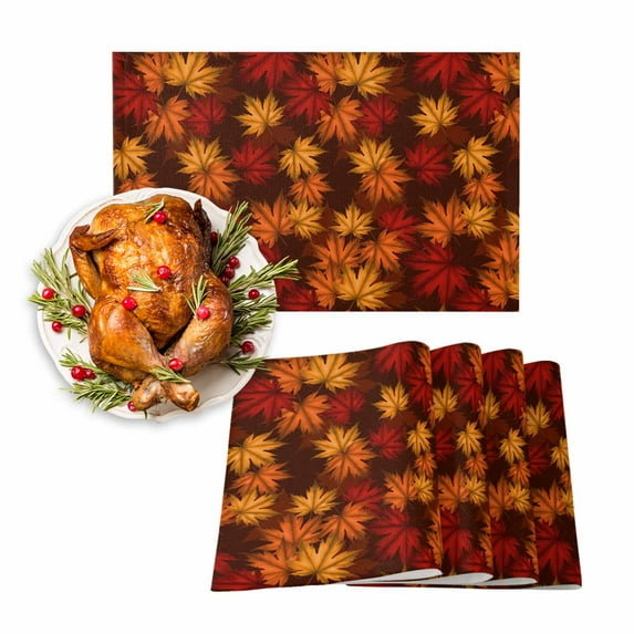 Fall Placemat Maple Leaf Thanksgiving Placemats for Dining Table Brown ...