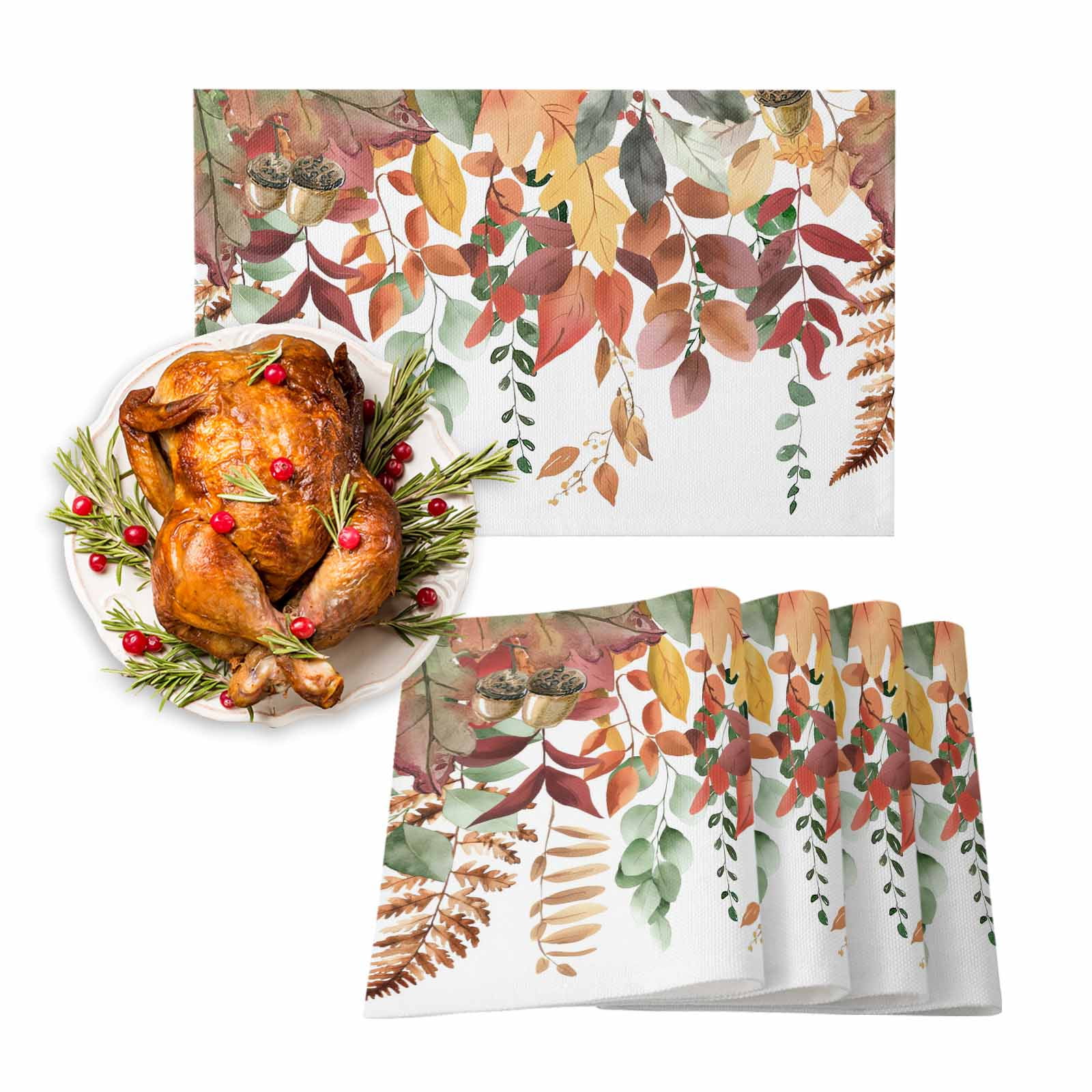 Fall Placemat Orange Green Maple Leaves Thanksgiving Placemats for ...