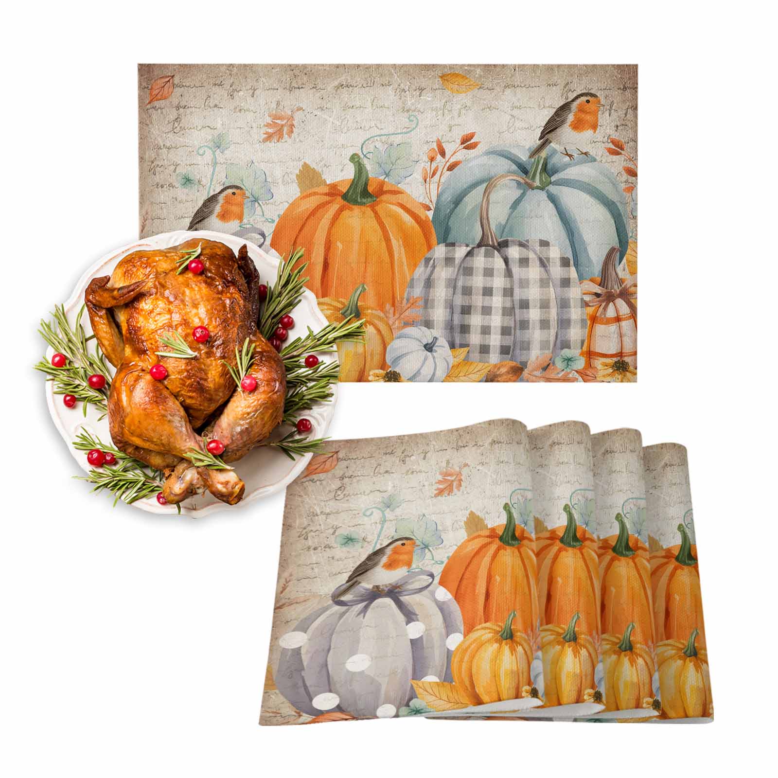 Fall Placemat Orange Pumpkin Thanksgiving Placemats for Dining Table ...