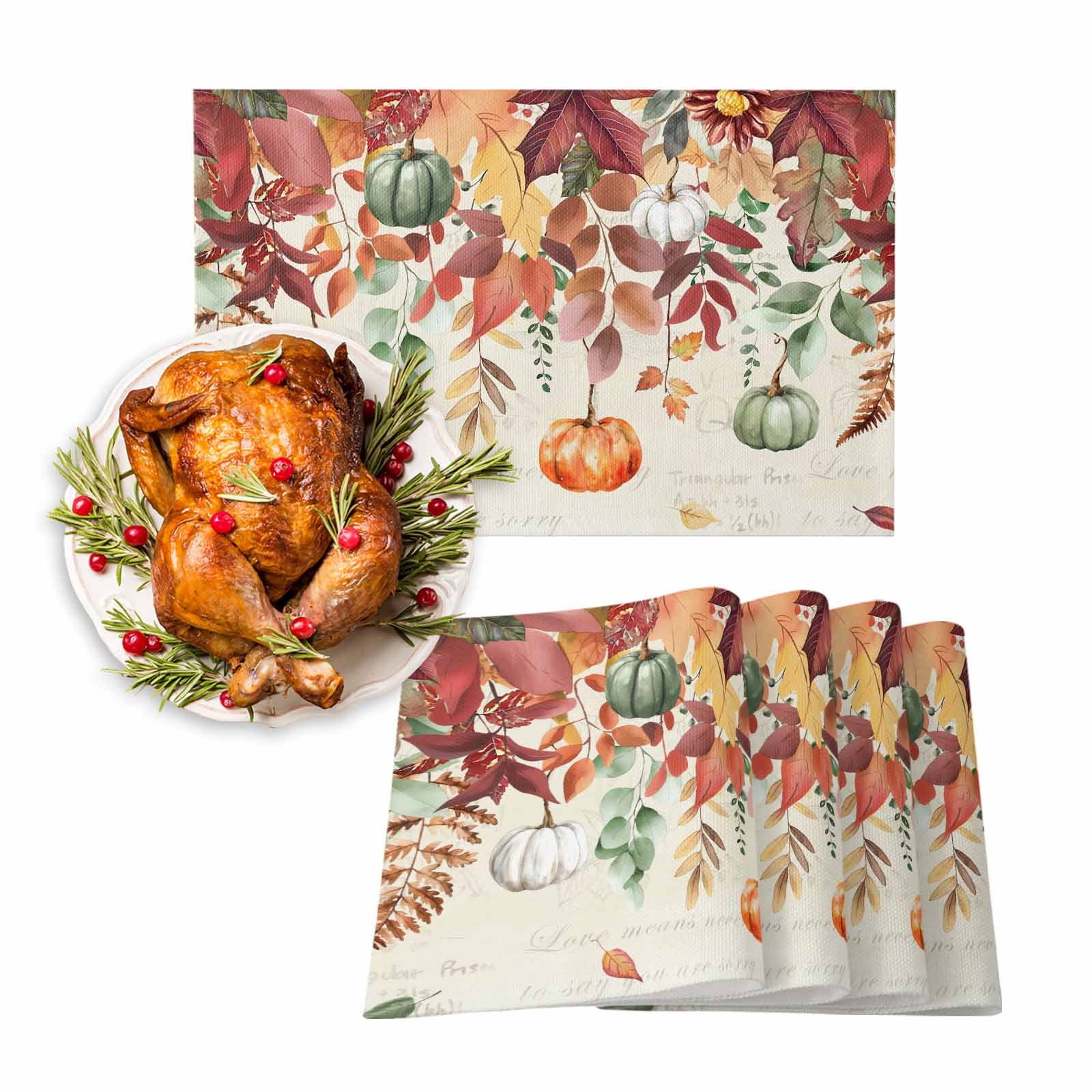 Fall Placemat Orange Pumpkin Thanksgiving Placemats for Dining Table ...