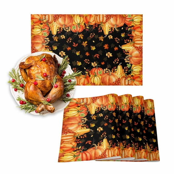Fall Placemat Orange Pumpkin Thanksgiving Placemats for Dining Table ...