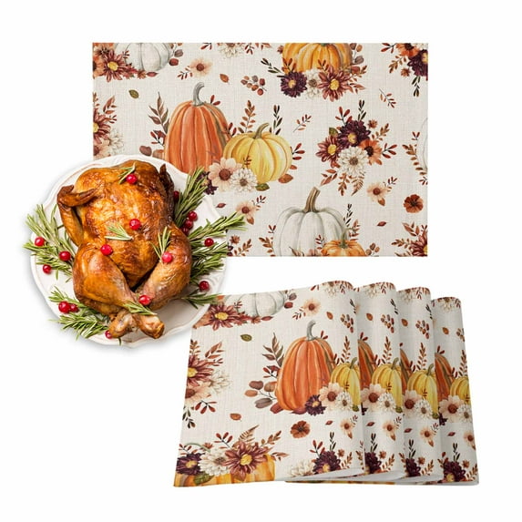 Fall Placemat Orange Pumpkin Thanksgiving Placemats for Dining Table ...