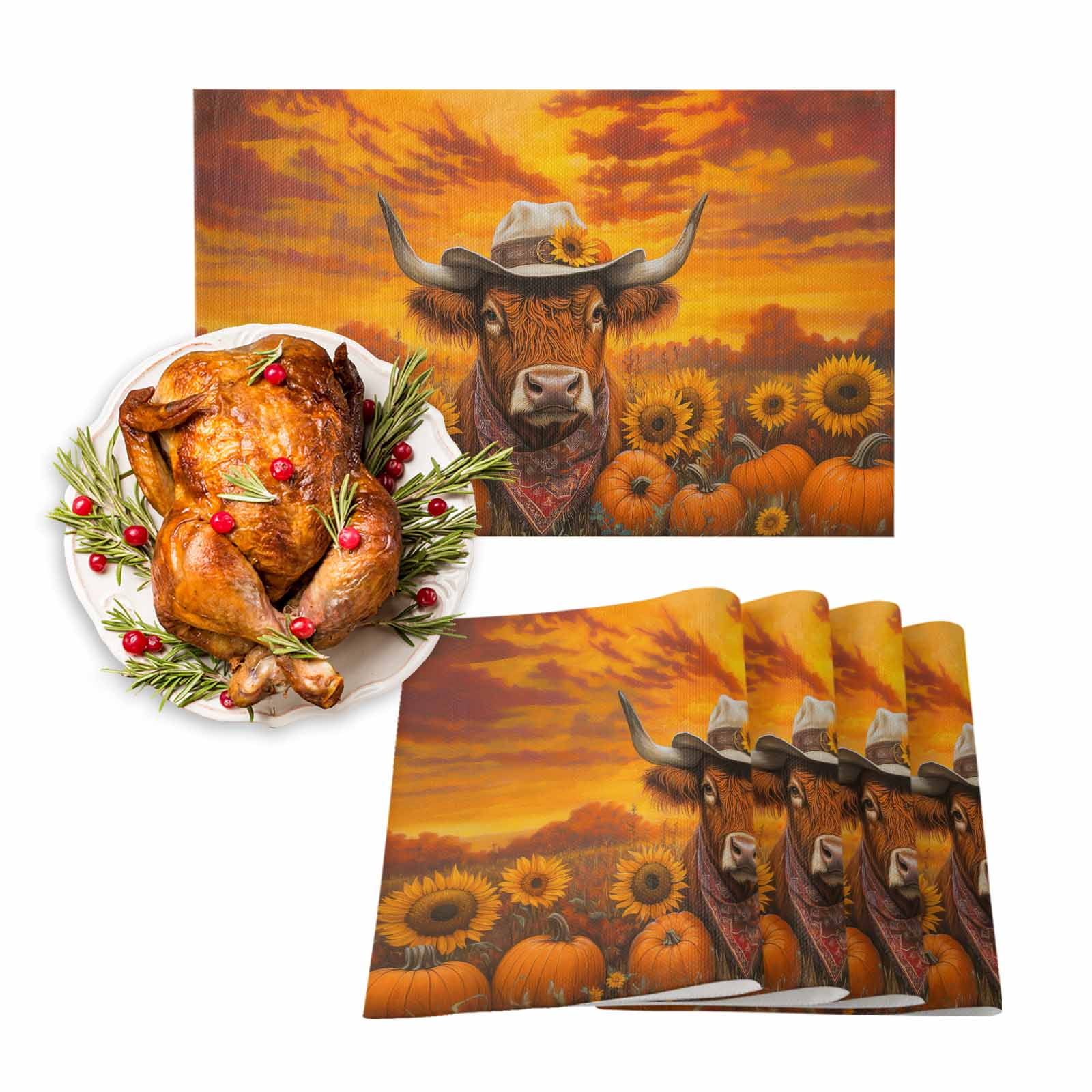 Fall Placemat Pumkpin Yellow Sunflower Thanksgiving Placemats for ...
