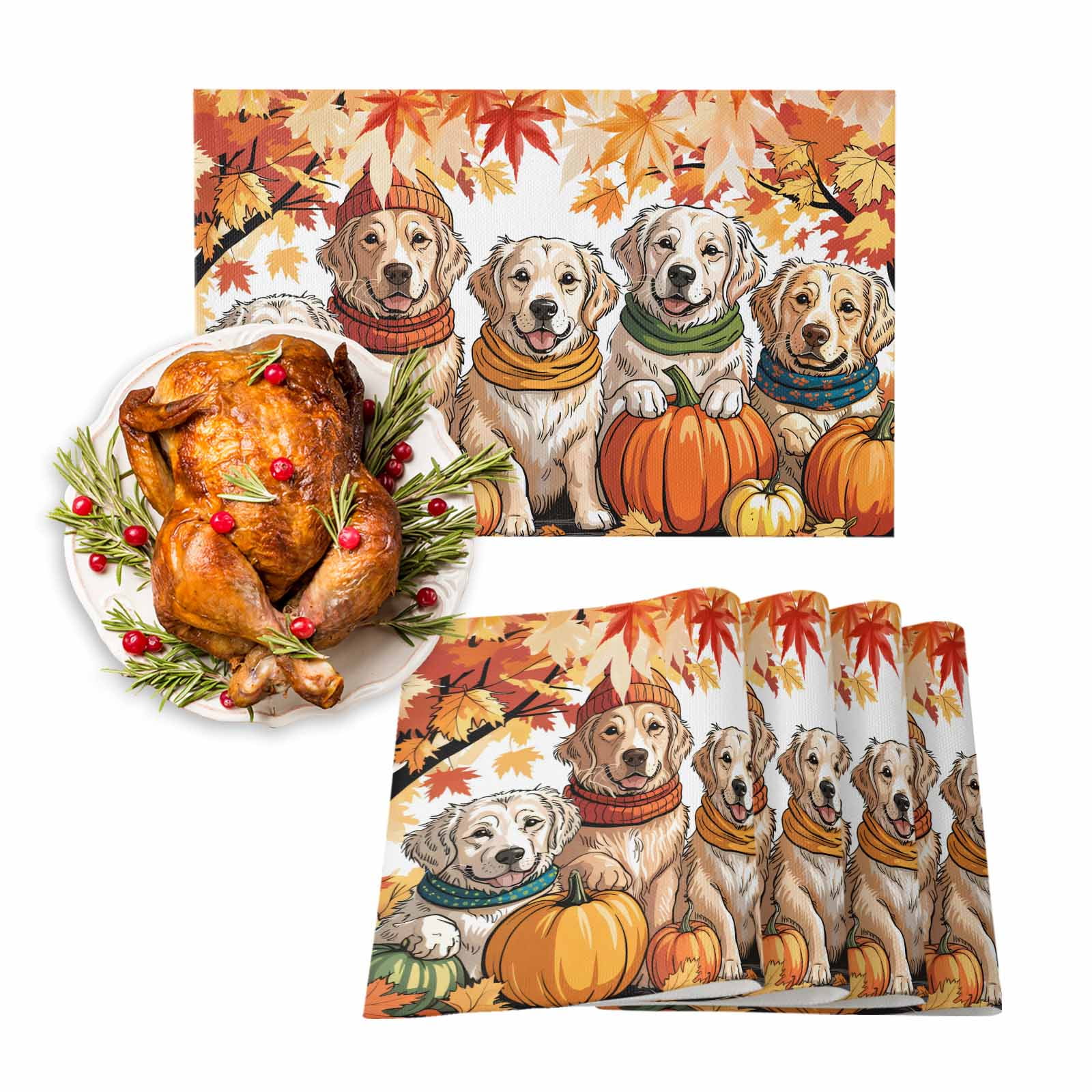 Fall Placemat Pumpkin Puppy Thanksgiving Placemats for Dining Table ...